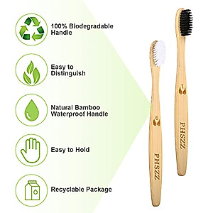 PHSZZ 12 Pack Bamboo Toothbrushes, Natural Eco-Friendly Soft Bristles Bamboo Toothbrush, BPA Free Biodegradable Compostable Charcoal Organic Green Wooden Toothbrushes, Numbered for Easy Recognition