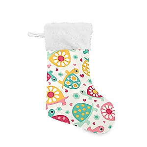 Kigai Christmas Stockings Cute Floral Sea Turtles Large Candy Stockings Stuffers Kids Cute Xmas Sock Decorations 1PC for Home Holiday Party 12" x18"