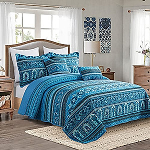 TWINRUN Boho 2 Quilt Sets King Size,Microfiber King Reversible Coverlets+Cotton Lightweight Quilted Bedspread Set