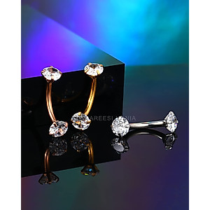 CM Crareesi Mania Belly Button Ring Surgical Steel Small Belly Button Rings Double Clear CZ Internal Thread Belly Piercing Jewelry 14G Belly Rings