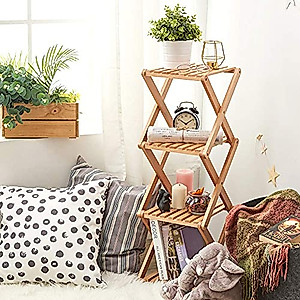 EZOWare Bathroom Storage Shelf, 4-Tier Collapsible Narrow Storage Organizer Rack Accent Tower Display Shelving – Rubberwood