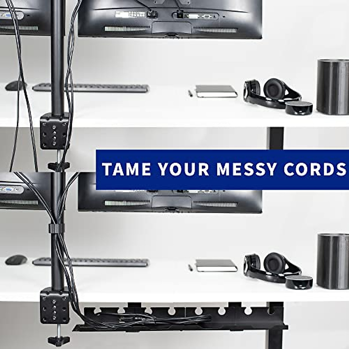 VIVO Steel 13 inch Under Desk Modular Power Strip Tray, Workspace Cable Management Organizer, Hidden Cord Routing, Open Design for Ventilation, Black, DESK-PS02T