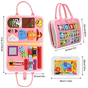 GOROBOY Busy Board Montessori Toys for Toddlers Sensory Board Toys，Preschool Activities Educational Toys for Toddlers Travel,Gifts for 3+ Year Old Boys Girls - Pink