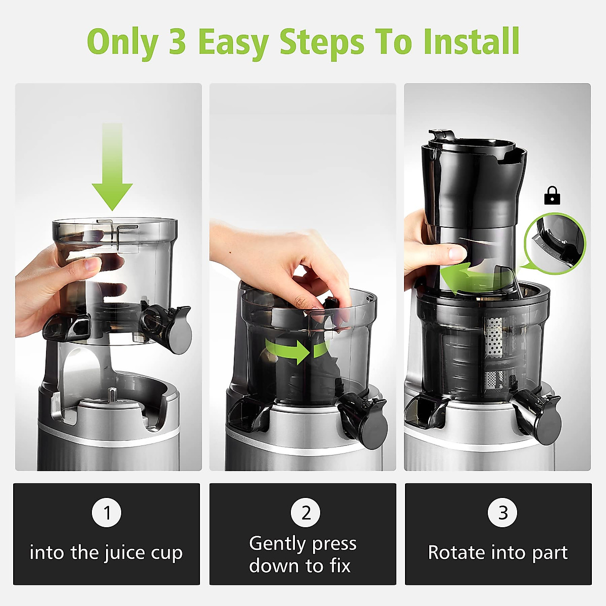 Cold Press Juicer, Aobosi Slow Masticating Juicer w/ 80MM Large Feed Chute