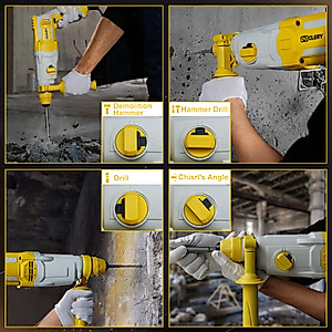 DOCLERY 1-1/4 Inch SDS-Plus Rotary Hammer Drill,7.5AMP,One Knob 4 Functions with Speed Adjustment, 5 SDS-Plus Bits