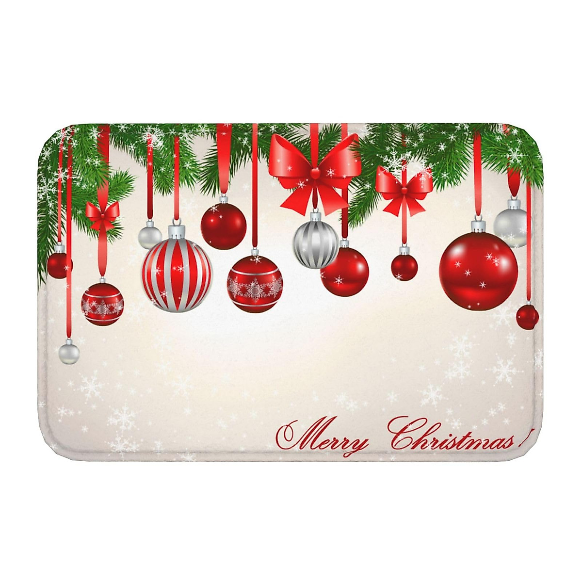 Bath Mat Fir Tree Red Ball Christmas Bathroom Rug Non Slip for Shower Soft Memory Foam 15.7 x 23.6 Inch Small Carpet Floor Runner Washable