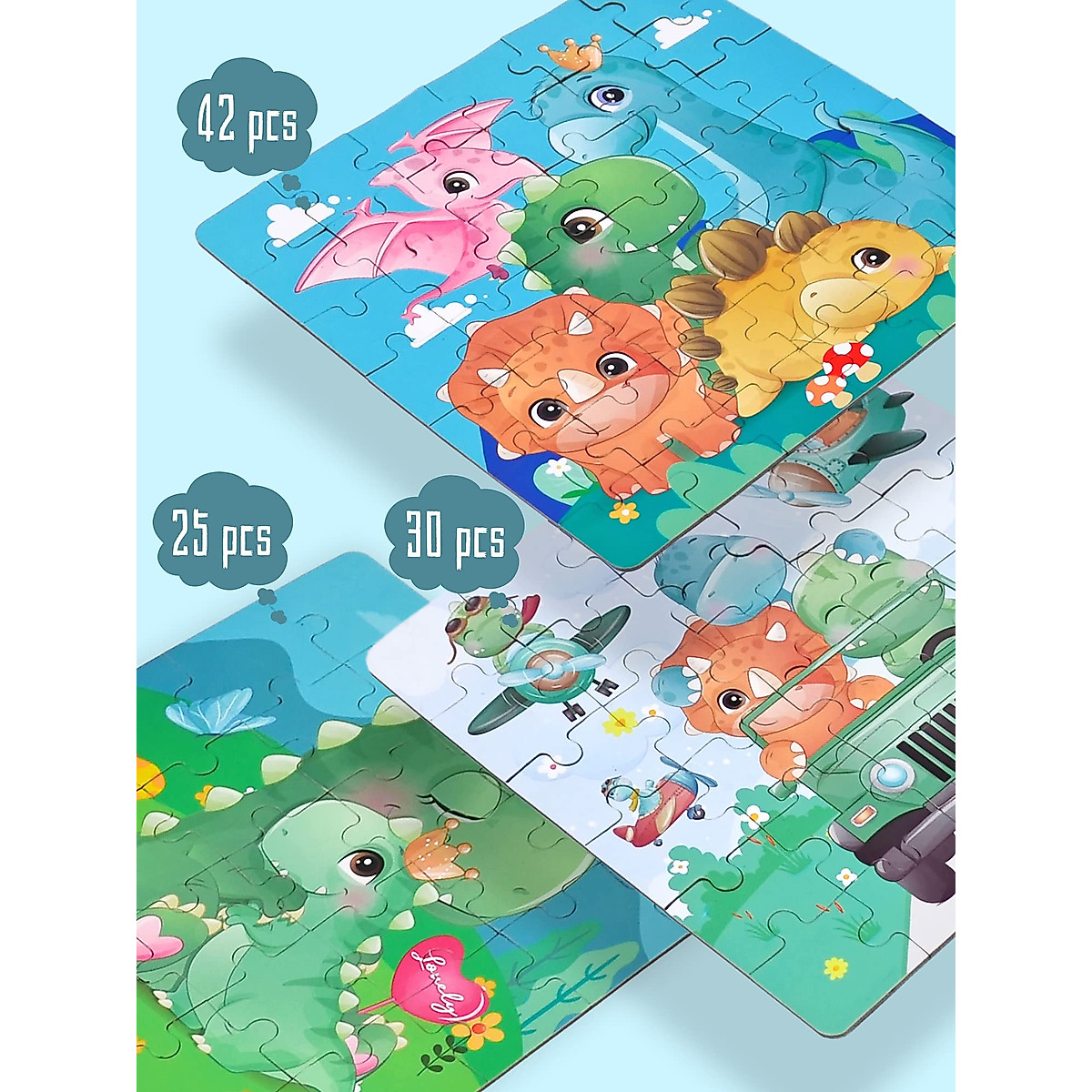 Vileafy Magnetic Puzzles for Kids Ages 4-8, 3 in 1 Wooden Dinosaur Puzzles Book for Boys Girls, Preschool Educational Learning Toys and Travel Games Toys (Dinosaur 25P+30P+42P)