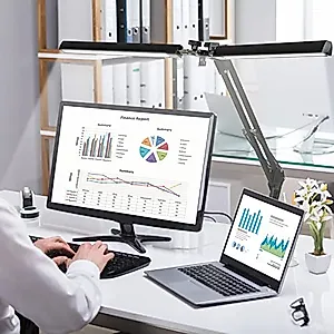 Neoglint Desk Lamps for Home Office Double Head - Modern Swing Arm Table Lamps with Clamp, 24W Large Bright Architect Desk Lights, 3 Color 10 Brightness & Memory Function Adjustable Task Lamp