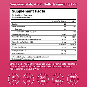 NutraChamps Hair Skin & Nails Gummies | Biotin with Collagen & Keratin | 5000mcg Biotin Beauty Complex | Vitamin Supplement for Women & Men | Berry | Healthy Hair, Radiant Skin & Strong Nails