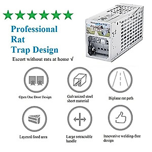 Joozer Humane Rat Trap That Work Live Mouse Trap Indoor Catch and Release Animal Cage Multi Large Bait Outdoor Reusable Chipmunk Mice Voles Rodent(1 Door)