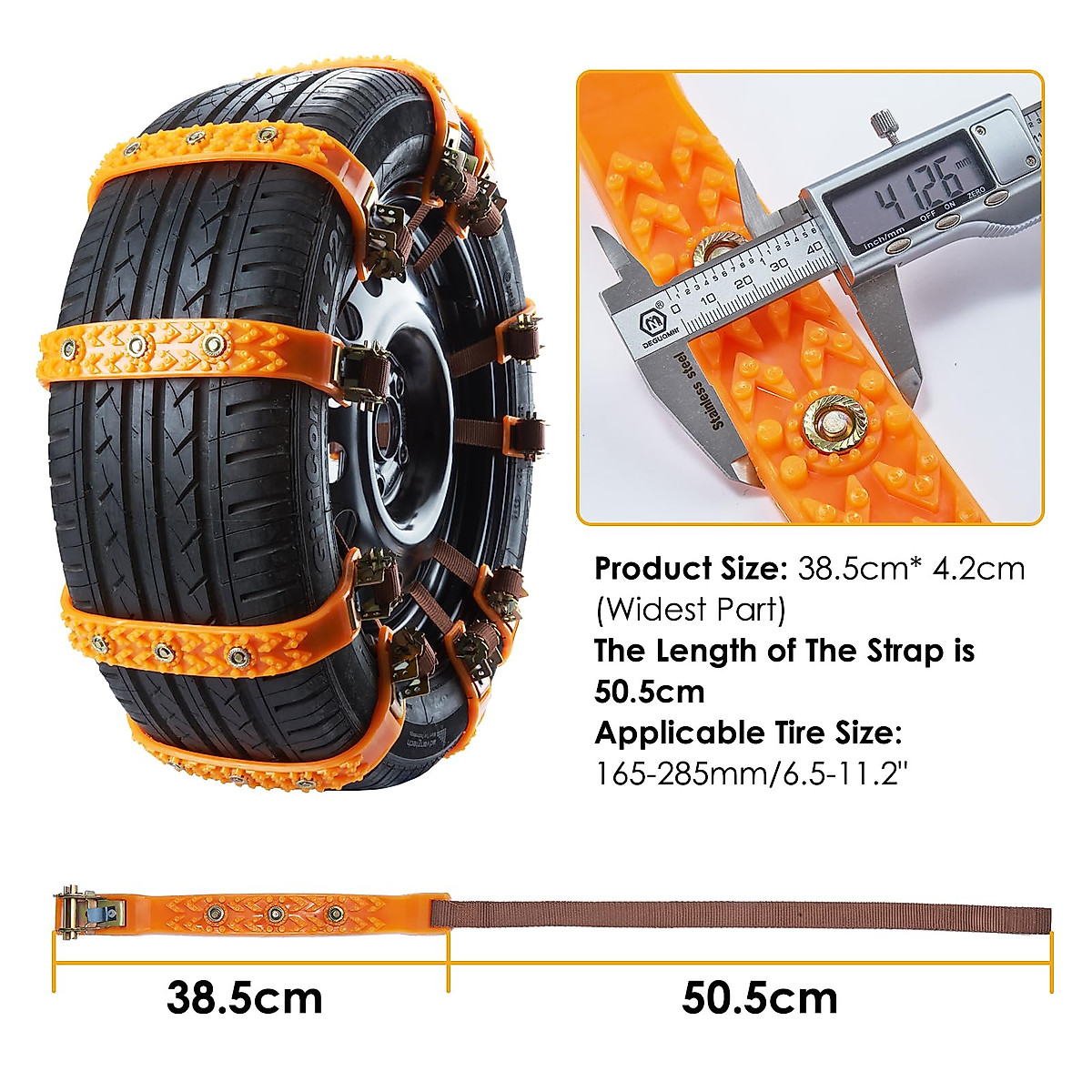 DEDC 10 PCS Car Snow Chains, Universal Fit Anti-Slip Car Chains,Winter Driving Security Chain, Emergency Thickening Anti Skid Snow Grips for SUV Car, Traction Mud Chain for Tire Width 7.2-11.6 Inches