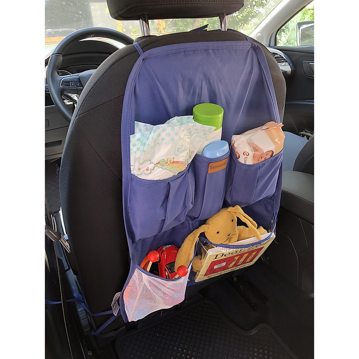 Miniyoki Car Backseat Organizer with Tablet Display Pocket, Travel Essentials for Baby, Car Essentials for Kids, Made in Turkey, Baby Registry Must Have (Dark Blue)