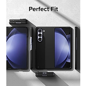 Ringke Slim [Minimalist Fit] Compatible with Samsung Galaxy Z Fold 5 Case for Women and Men, Simple Modern Sleek Design, Protective Sturdy Solid 5G Cover with Lanyard Hole - Black