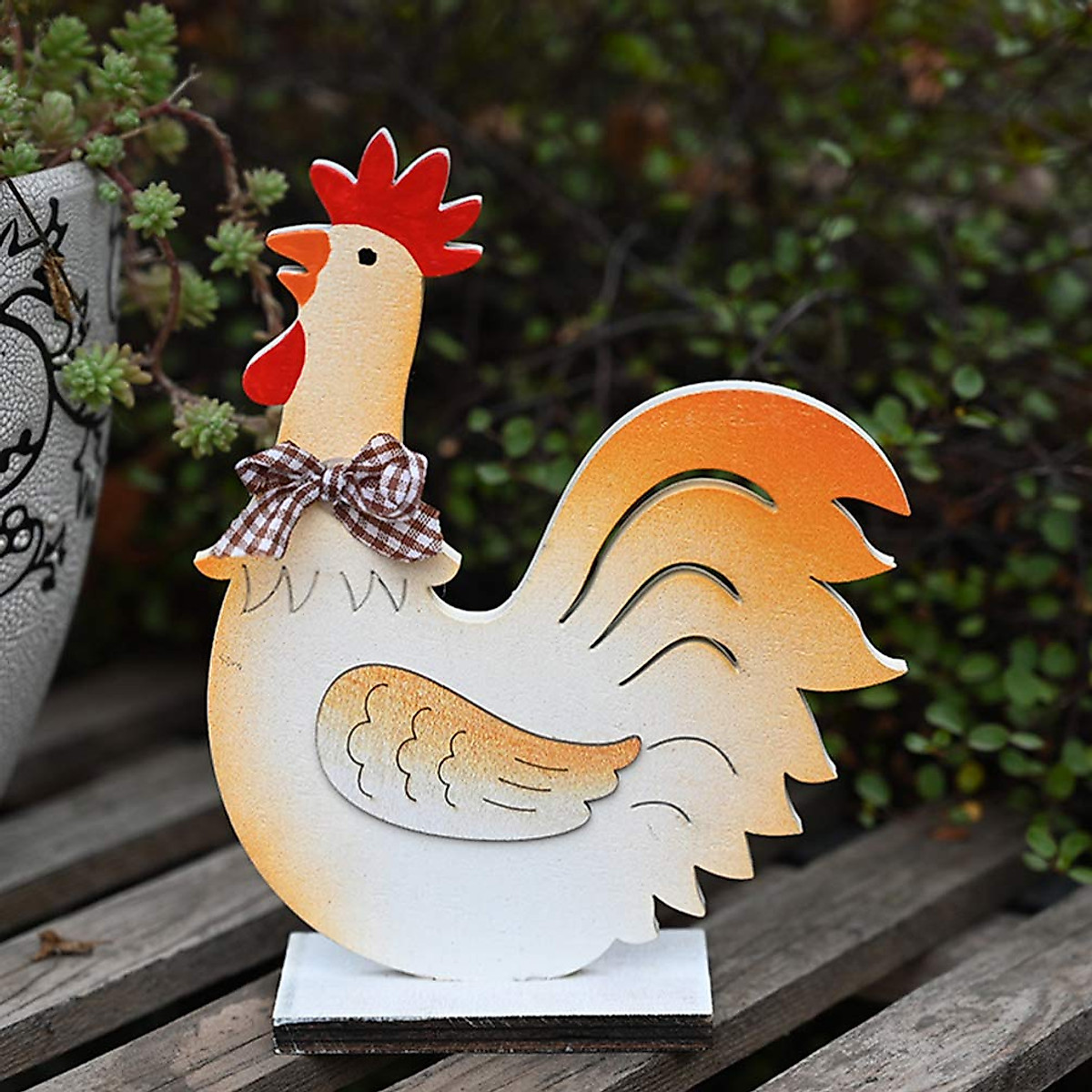 NUOBESTY Rustic Wood Chicken,2 Pcs Tabletop Decor Carved Chicken Statue Home Decor Rooster Cock Hen Animal Sculpture Easter Garden Ornament Decorations