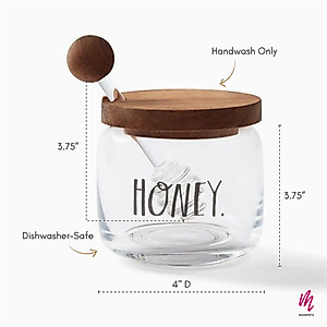 Rae Dunn Honey Pot Dispenser Jar with Dipper Stick, Cute Glass Jar with Lid and Beehive Shaped Dipper