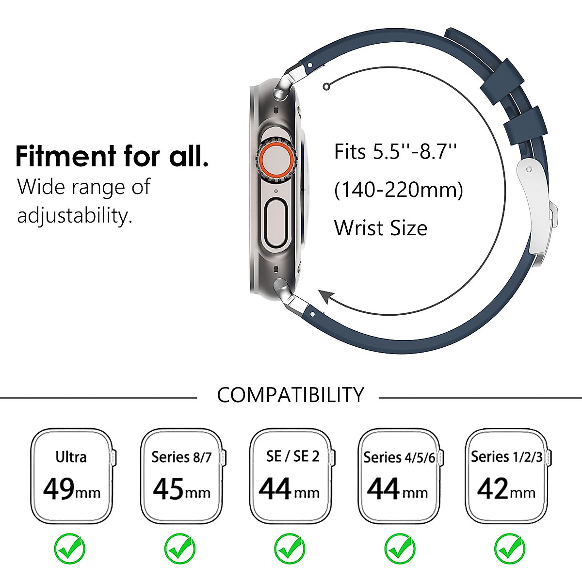 WINGLE for Apple Watch Band Ultra 2 Band Ultra Band 49mm 46mm 45mm 44mm 42mm for Men Series 10 9 8 7 SE 6 5 4, AP Liquid Silicone Rubber Band for iWatch 3 2 1 Metal Adapter Luxury Cool Sport Strap