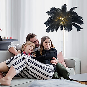 HDXZTQ Floor Lamp， Standing Lamp Tall Feather Floor Lamps 62.9in Black Floor Lamps for Living Room Foot Switch / 6*G4 Feather Lamp (Black Floor lamp)
