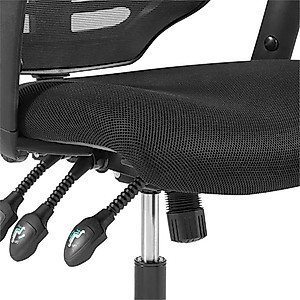 Pemberly Row Adjustable Swivel Mesh Fabric Office Chair in Black