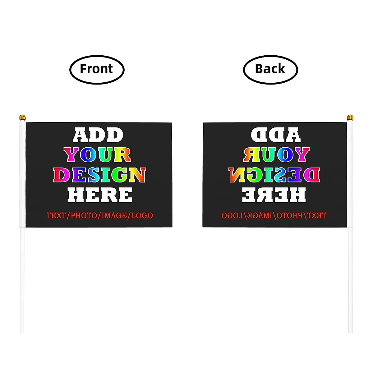 Custom Mini Flag on Stick Make Your Own Flags Personalized Photo Image Text Logo Hand Held Small Banners Double Sided Customize Flags 5.5x8.2in Gifts for Indoor Outdoor Room Decoration 6pcs