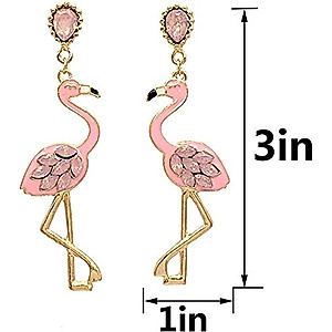 Pink Enamel Oil Flamingo Bird Dangle Earrings for Women Hypoallergenic Jewelry Cute Animal Flamingo Crystal Earrings (Pink)
