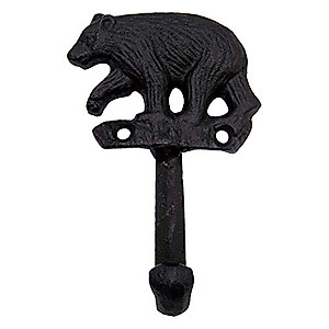 Rustic Black Bear Cast Iron Wall Hooks, Set of 3, 5 Inches