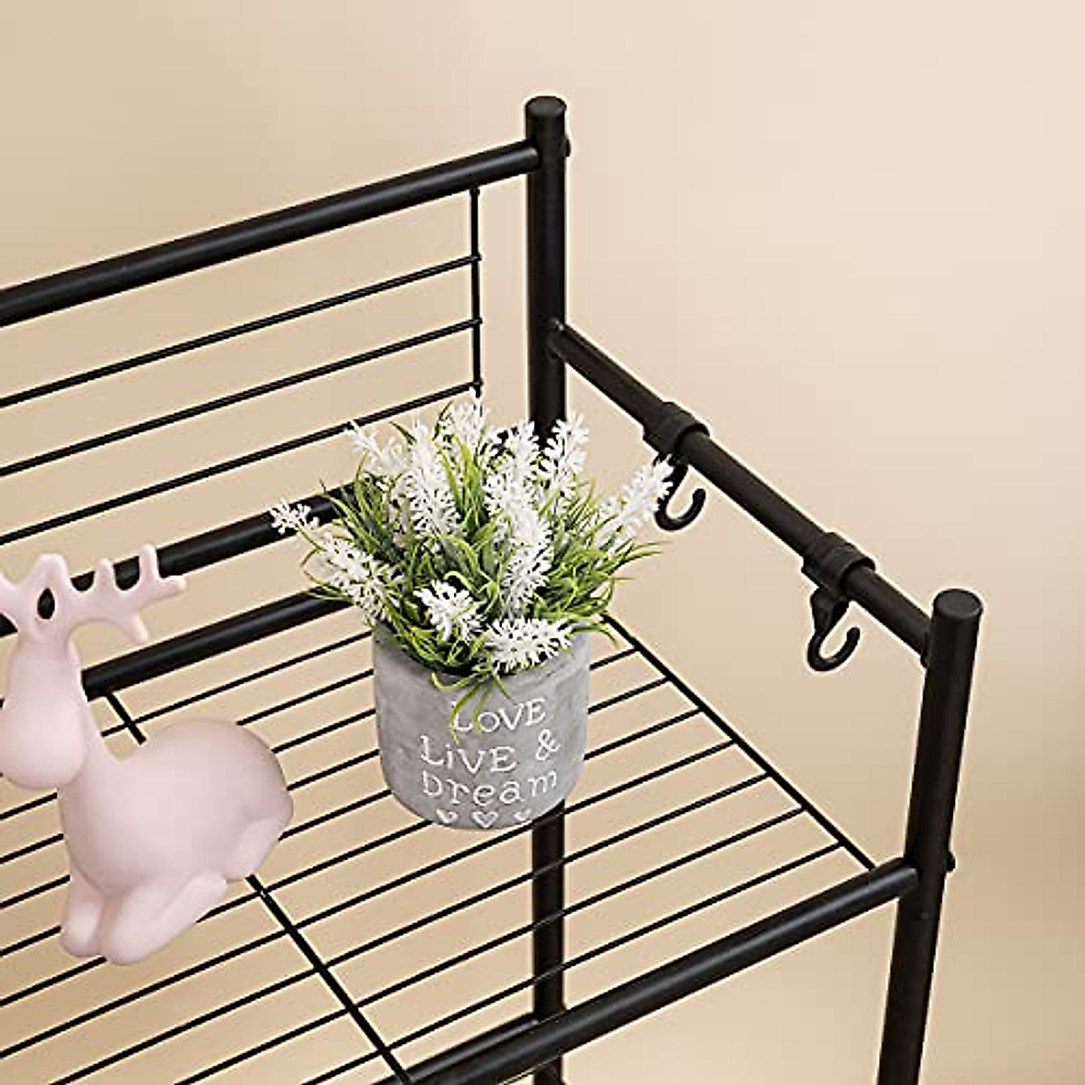 L&H UNICO 3-Shelf Tier Standing Unit Storage Wire Shelving Multipurpose Rack Organizer with 4-Hooks for Bathroom Laundry Kitchen Office, Black