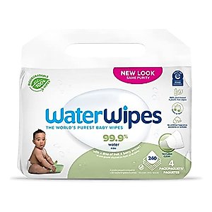 WaterWipes Plastic-Free Textured Clean, Toddler & Baby Wipes, 99.9% Water Based Wipes, Unscented & Hypoallergenic for Sensitive Skin, 240 Count (4 packs), Packaging May Vary