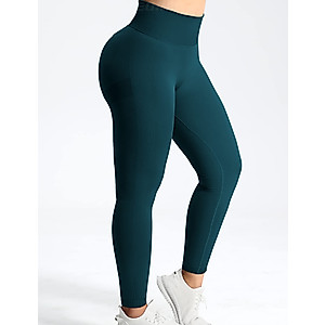 YEOREO Scrunch Butt Lift Leggings for Women Workout Yoga Pants Ruched Booty High Waist Seamless Leggings Compression Tights Teal M