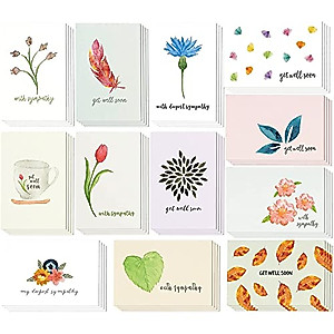 Best Paper Greetings 48-Pack of Bulk Sympathy and Get Well Cards Assortment Box with Envelopes with 12 Floral Designs, Blank On The Inside for Family, Friends, Coworkers (4x6 Inches)