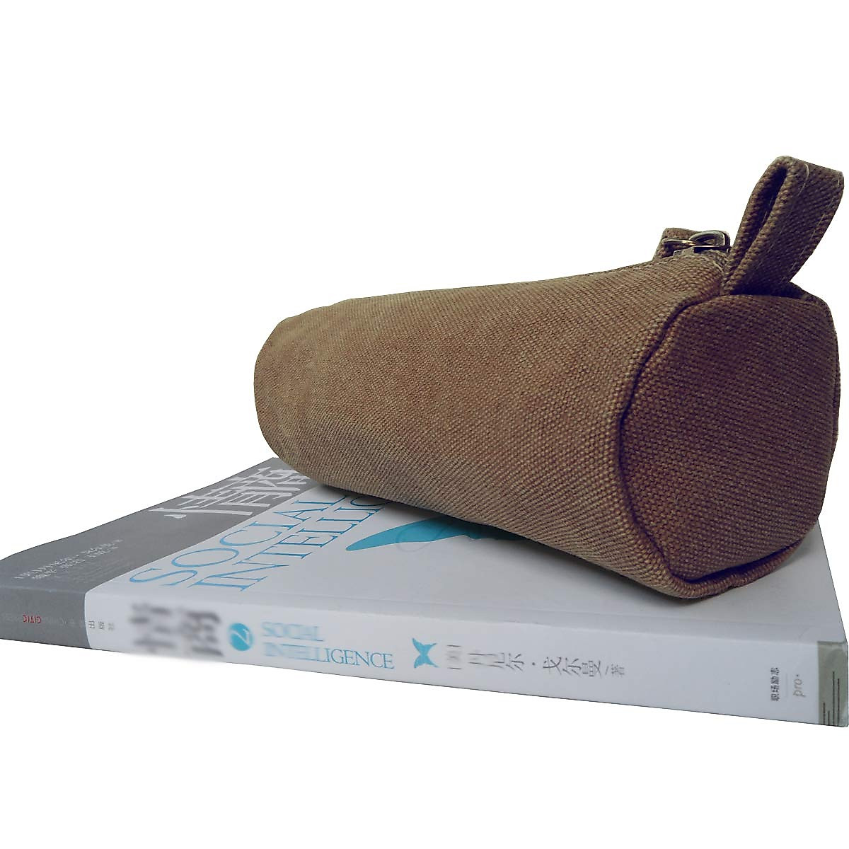 Enyuwlcm Heavy Canvas Stationery Portable Compact Simple Zipper Pencil Case and Durable Small Medicine Bag 1 Pack Khaki