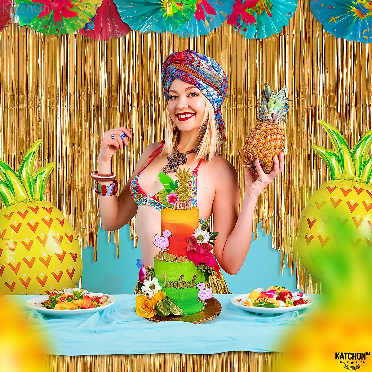 KatchOn, XtraLarge Champagne Gold Backdrop - 6.4x8 Feet, Pack of 2 | Gold Streamers for New Years Decorations | Gold String Backdrop for Gold New Years Eve Party Supplies 2024 | Golden Birthday Decor