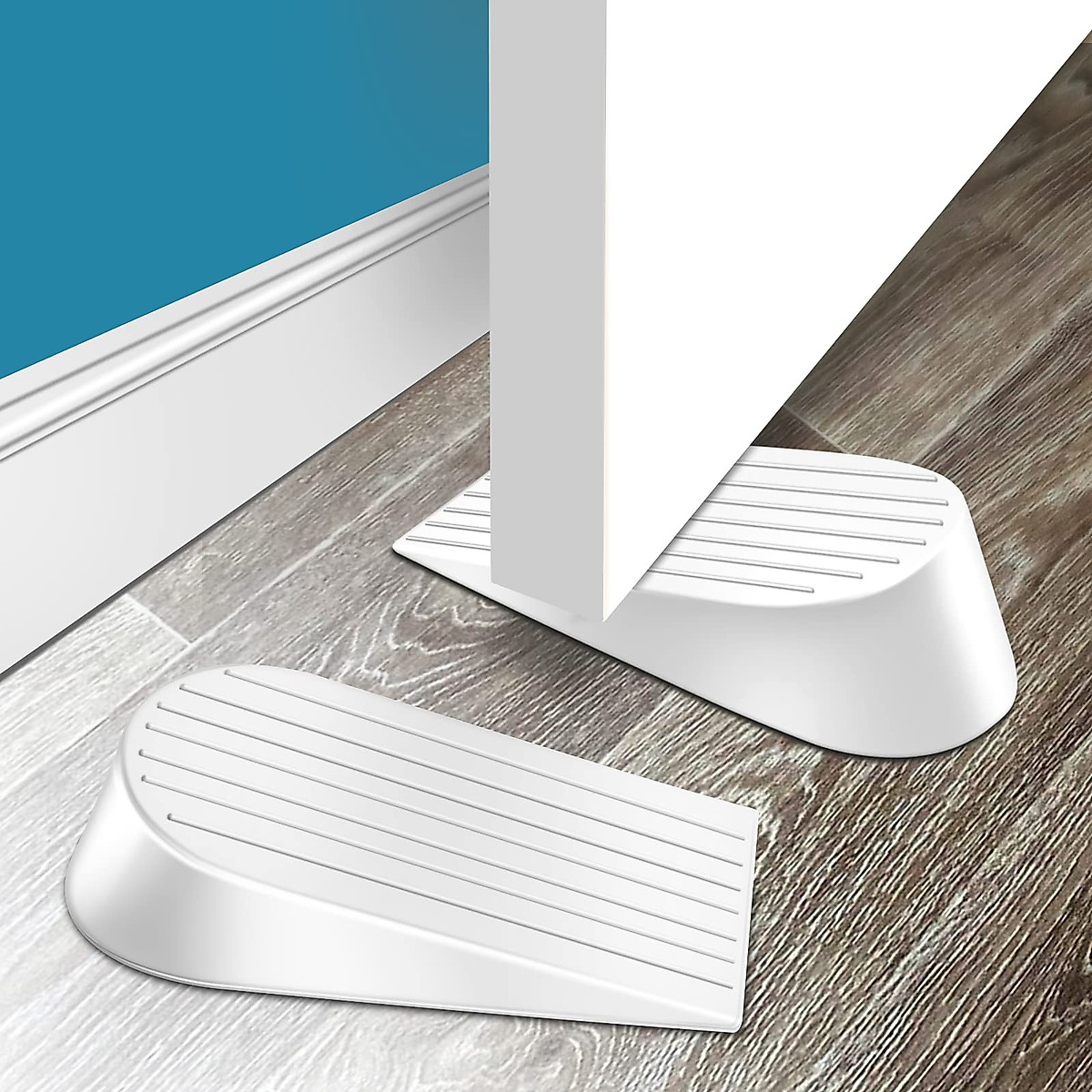 KOLAKO Door Stops, Rubber Door Stopper Wedge, Heavy Duty Extra Large Floor Doorstops for Bottom of Door, Security Big Door Stoppers Wall Protector, 2 Pack (White)