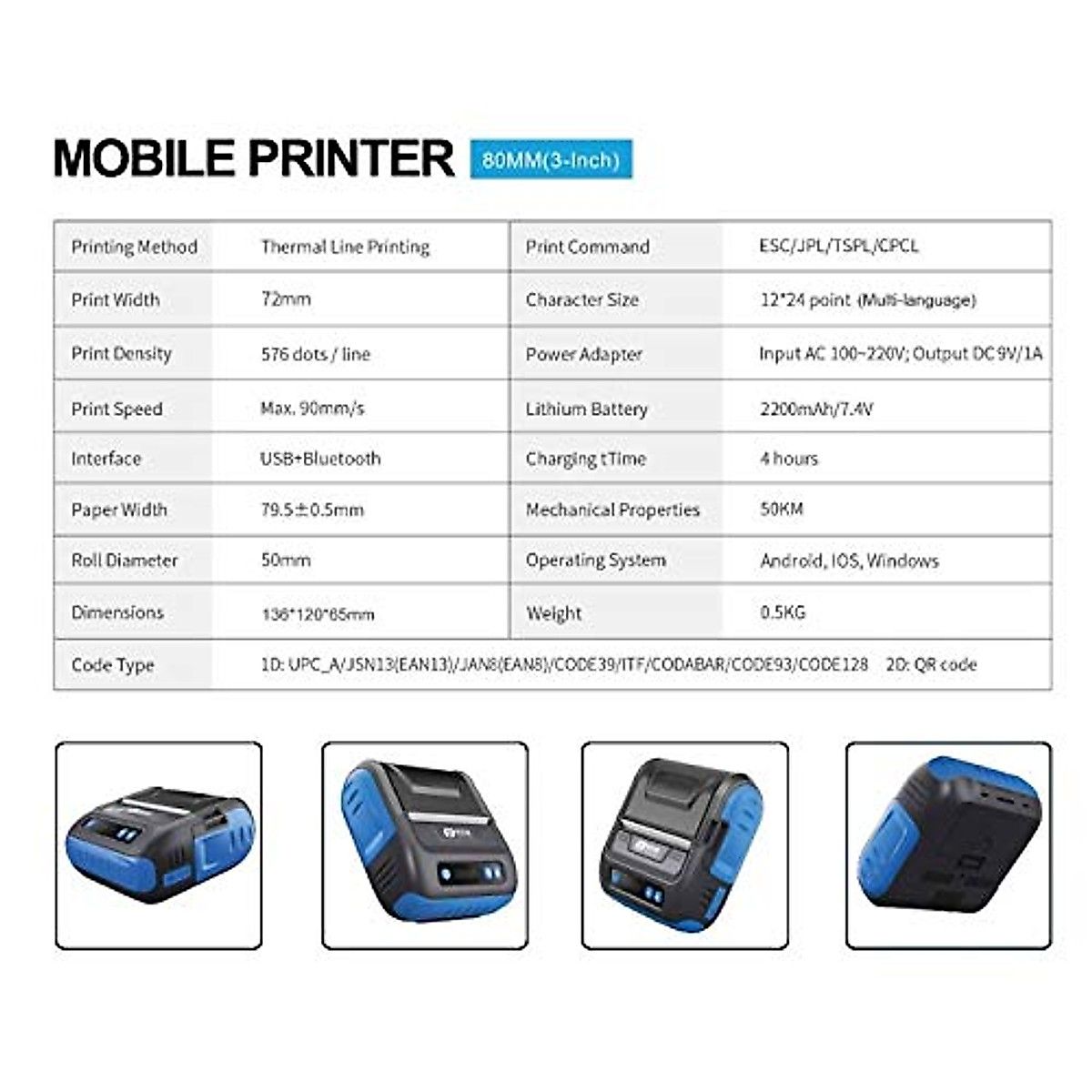 N/A 80mm Thermal Printer Receipt Label 3inch Windows iOS Android Portable Labeling MachinesP29L