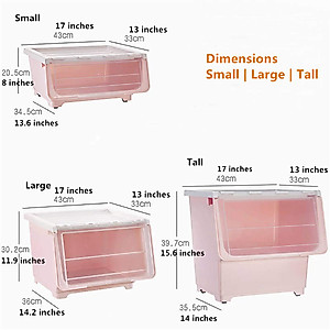 Shozafia Plastic Storage Bins for Toys, Stackable Storage Containers with Lids Front Opening, Clear Storage Box with Wheels. (White,3 Pack Large)