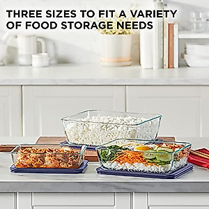 Pyrex Simply Store 6-Pc Glass Food Storage Container Set with Lids, 3-Cup, 6-Cup, & 11-Cup Rectangular Meal Prep Containers with Lid, BPA-Free Lid, Dishwasher, Microwave and Freezer Safe