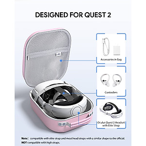 Aubika Pink Carrying Case for Meta Quest 3S/Quest 3/Oculus Quest 2/Pico 4/Quest Pro/Vision Pro, Compatible with Elite/Battery Headset Strap Accessories, Hard Travel Case