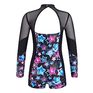 Moggemol Kids Girls Long Sleeve Mesh Splice Gymnastics Leotards Athletic Ballet Dance Biketard Short Unitard Black 12 Years