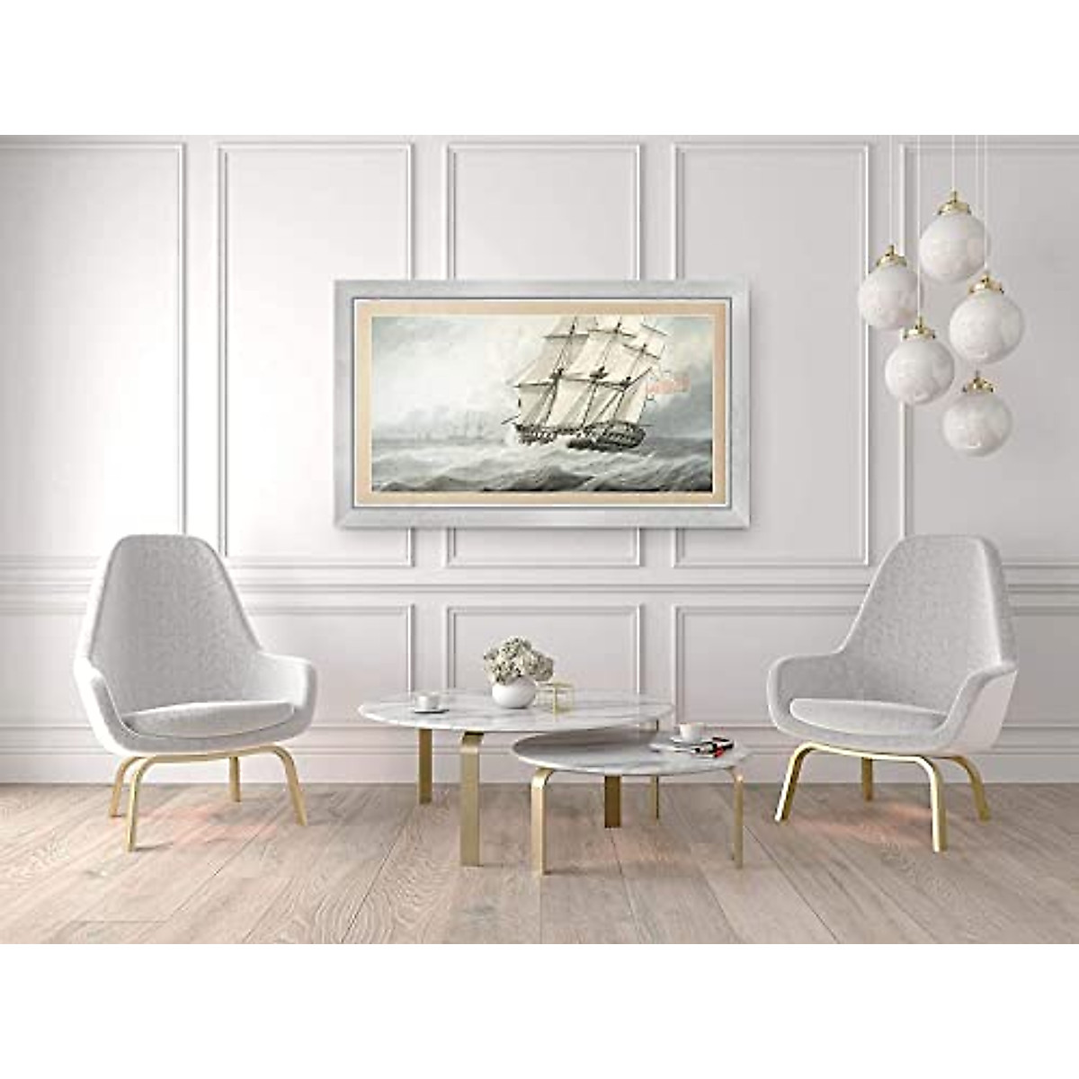 Deco TV Frames - Contemporary Silver Smart Frame Compatible ONLY with Samsung The Frame TV (32", Fits 2021-2023 Frame TV)