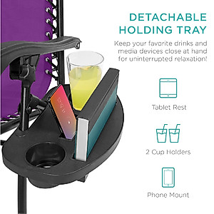 Best Choice Products Set of 2 Adjustable Steel Mesh Zero Gravity Lounge Chair Recliners w/Pillows and Cup Holder Trays - Amethyst Purple