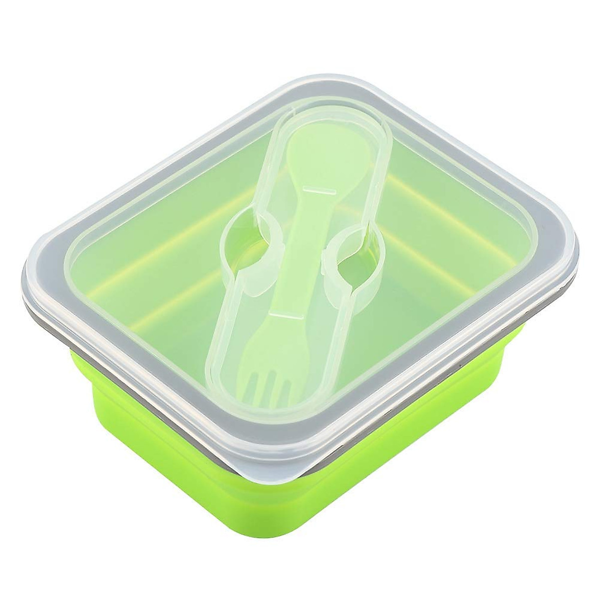 Aramox Lunch Box, 600ml Silicone Collapsible Portable Lunch Box Bowl Folding Food Storage Container Microwave Box (Green)