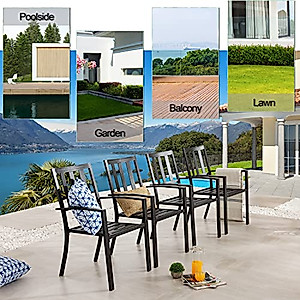 LOKATSE HOME Patio Dining Chairs Set of 4 Metal Armchairs Outdoor Furniture for Poolside, Backyard, Balcony, Garden, Porch, Black