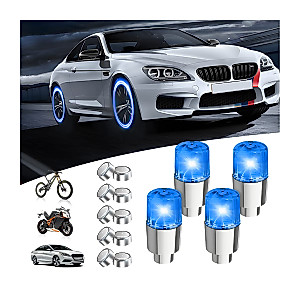 4PCS LED Car Wheel Tire Valve Caps Lights, Neon Spoke Flash Light Bulb for Bike Motorcycle, Waterproof Motion Sensors Led Lamp with 10 Extra Battery, Auto Accessories