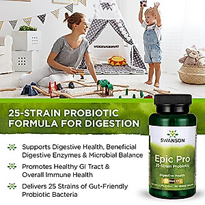 Swanson Epic-Pro 25-Strain Probiotic 30 Billion CFU Digestive Health Immune System Support Prebiotic Nutraflora FOS 30 DRcaps Veggie Capsules (Caps) (4 Pack)