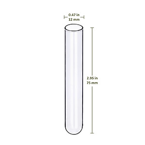 FunChem Glass Test Tubes, Pack of 100 Sturdy Round Bottom Clear Test Lab Tubes, 12 mm O.D. X 75 mm Length, 12 O.D. x 75 mm Length (YQ-TestTube-ALL)