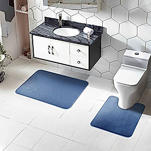 BSAOUTZ Bathroom Rugs 3 Piece, Blue Memory Foam Bath Mat Set, Non Slip and Absorbent Mats, Washable Bath Mat Sets for Bathroom Shower Tub