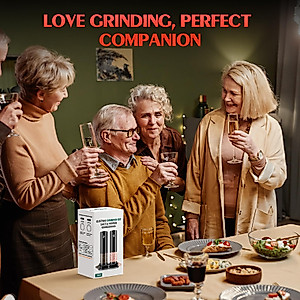 Electric Salt and Pepper Grinder Set Automatic Battery Pepper Mill Shakers Adjustable Coarseness Easy Filling Upgraded Larger Capacity with Led (2 Pack Black/Black）