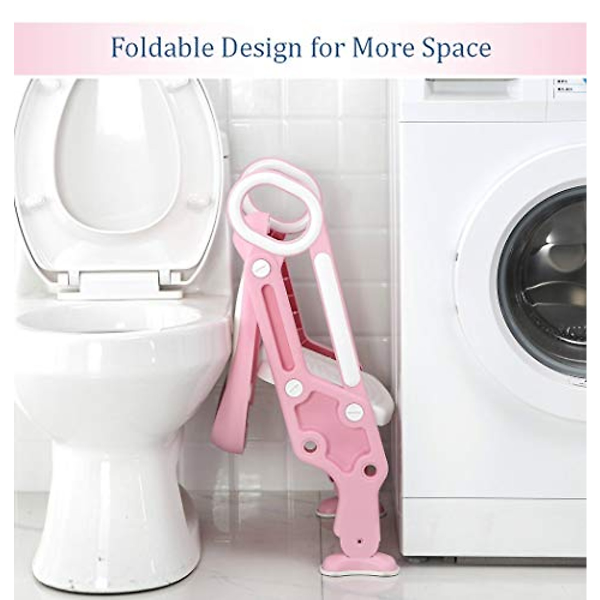 Potty Training Toilet Seat with Step Stool Ladder for Kids Children Baby Toddler Toilet Training Seat Chair with Soft Cushion Sturdy and Non-Slip Wide Steps for Girls and Boys (Pink White)