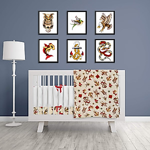 Tattoo Design Jersey Knit Cotton Crib Sheet | Sailor Jerry Inspired Tattoo Design | Breathable and Extra Soft