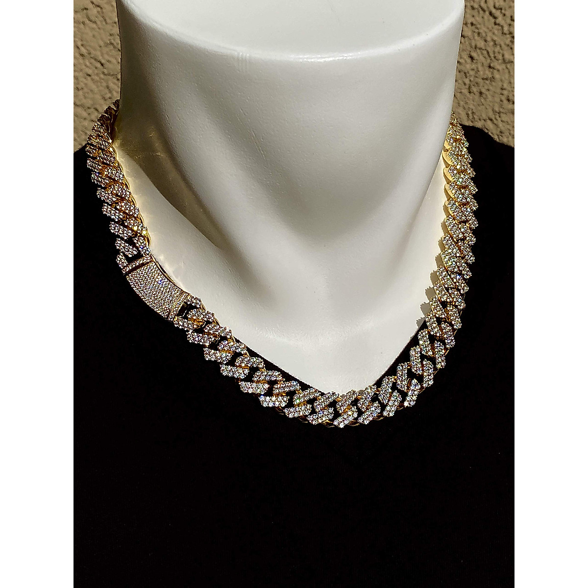Mens 14k Gold Finish 12mm Miami Cuban Link Chain Choker Necklace Iced Round Set Cuban Chain for Men, Miami Cuban Link Chain Choker Necklace Real Solid Cuban Choker, Cuban necklace 20 Inches
