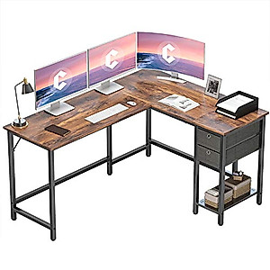 Cubiker L-Shaped Computer Desk 60" with 2 Drawers and Shelves for Storage, Larger Gaming Corner Desk Workstation, Home Office Sturdy Writing Table, Space-Saving, Easy to Assemble, Deep Rustic